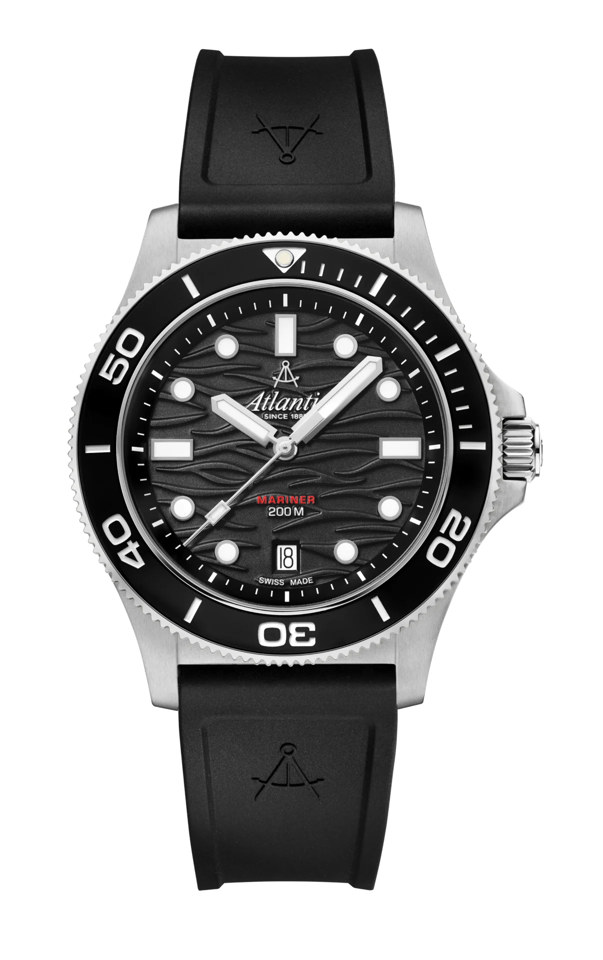 Atlantic Mariner Quartz Wave | Black Steel on PU Strap – Atlantic Watches